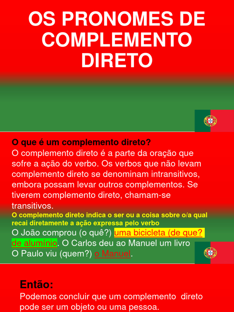 Pronomes de Complemento Direto e Indireto | PDF | Pronome | Assunto ...