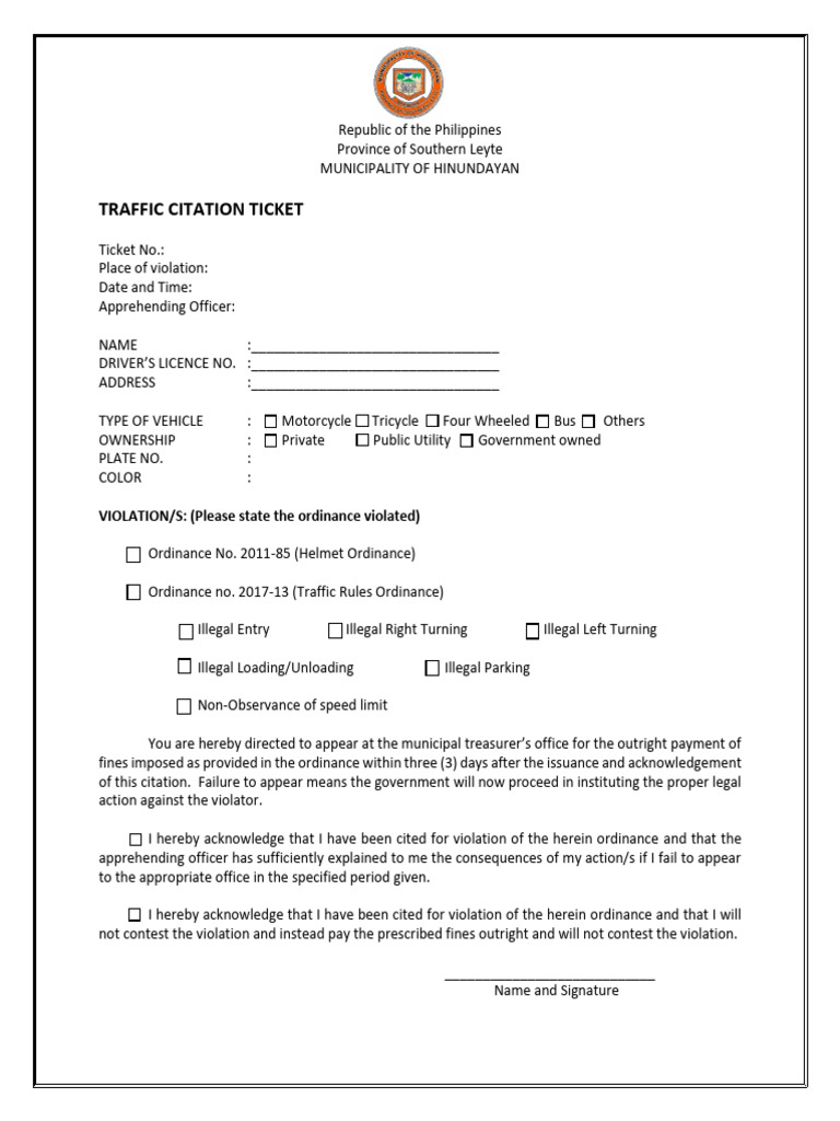 Citation Ticket Traffice Sample | PDF