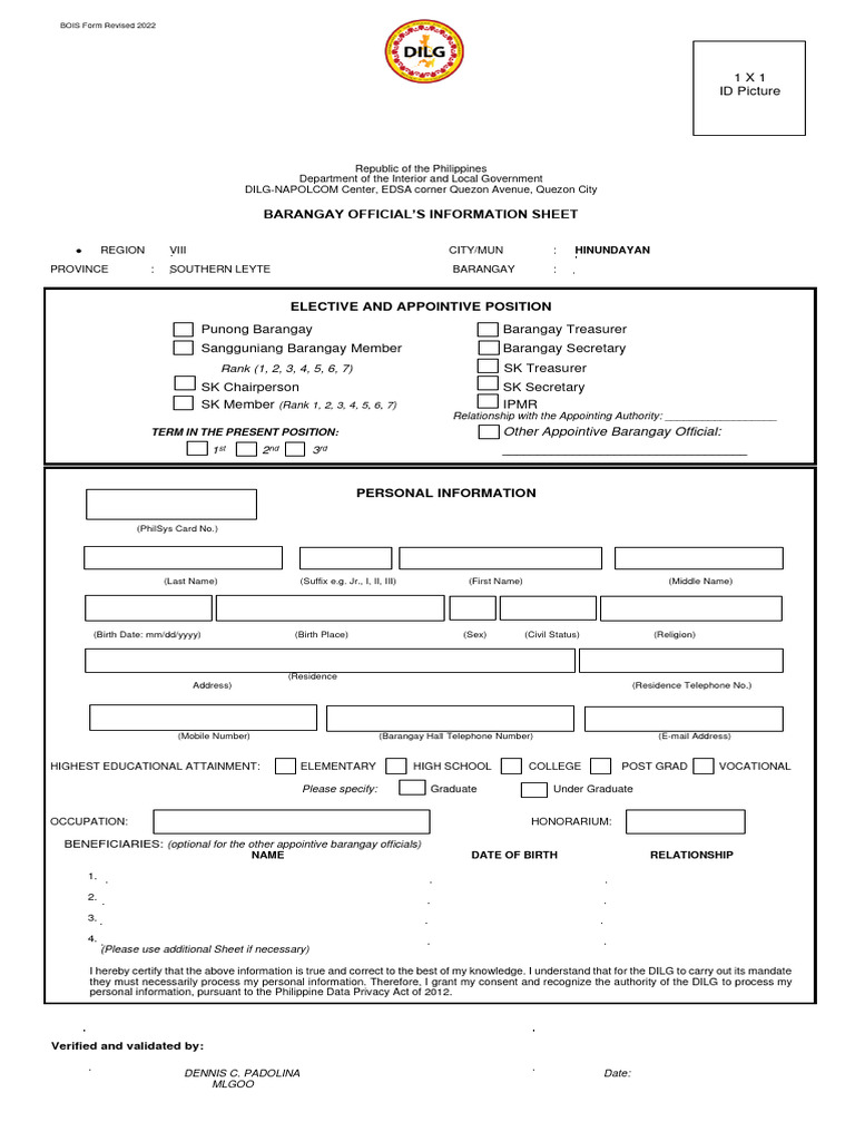 03 Revised Annex A BOIS FORM Revised 2022 | PDF | Government
