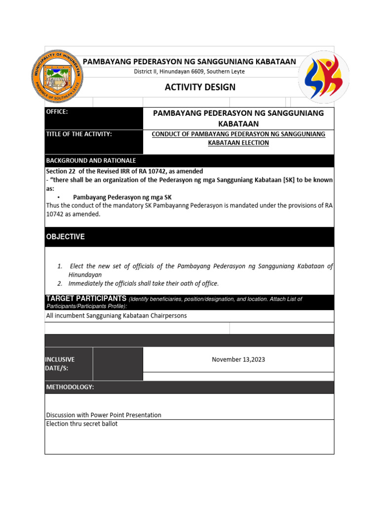 SK Election Activity Plan 2023 | PDF | Government