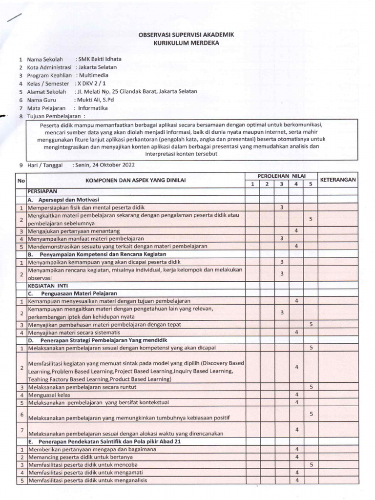 Supervisi Mukti Ali Informatika X DKV 2 | PDF