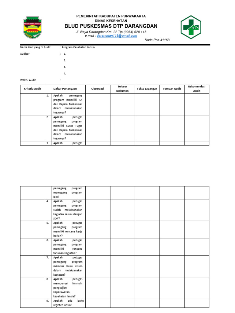 Instrumen Audit Lansia | PDF | Pengembangan Diri | Kesehatan Holistik