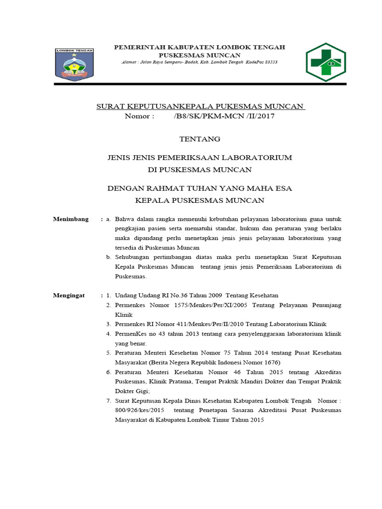 8.1.1.a SK JENIS PEMERIKSAAN LAB | PDF