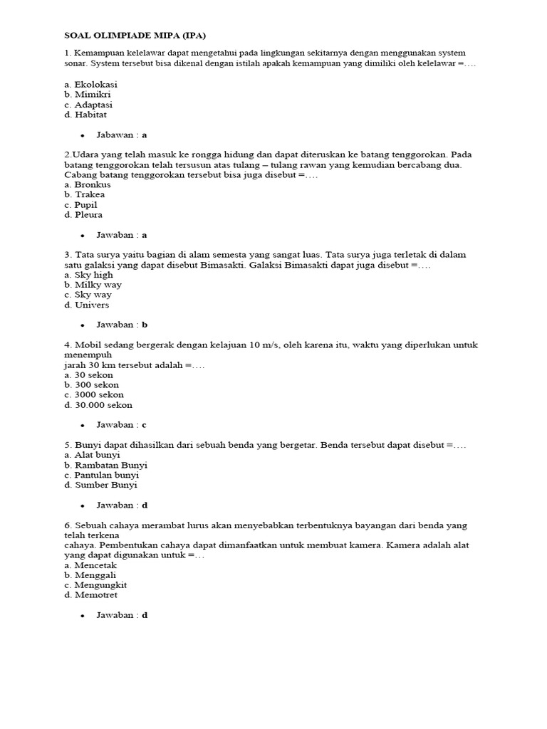 Soal Olimpiade MIPA SD 2025 | PDF | Ilmu Sosial