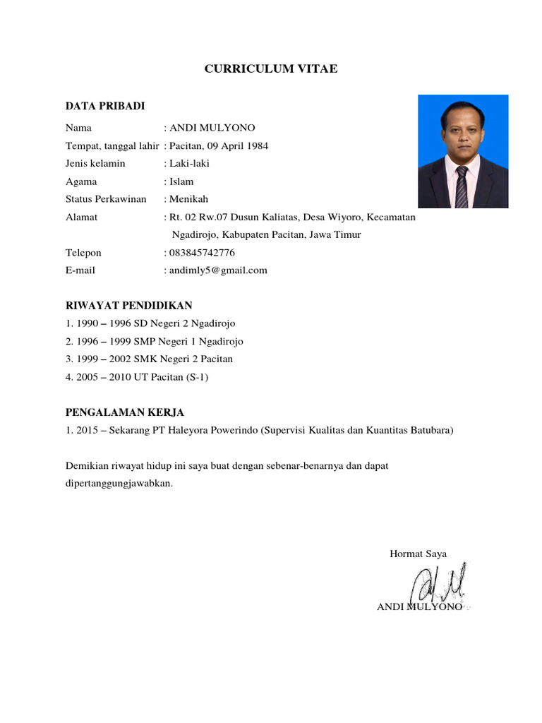 CV Andi Mulyono | PDF