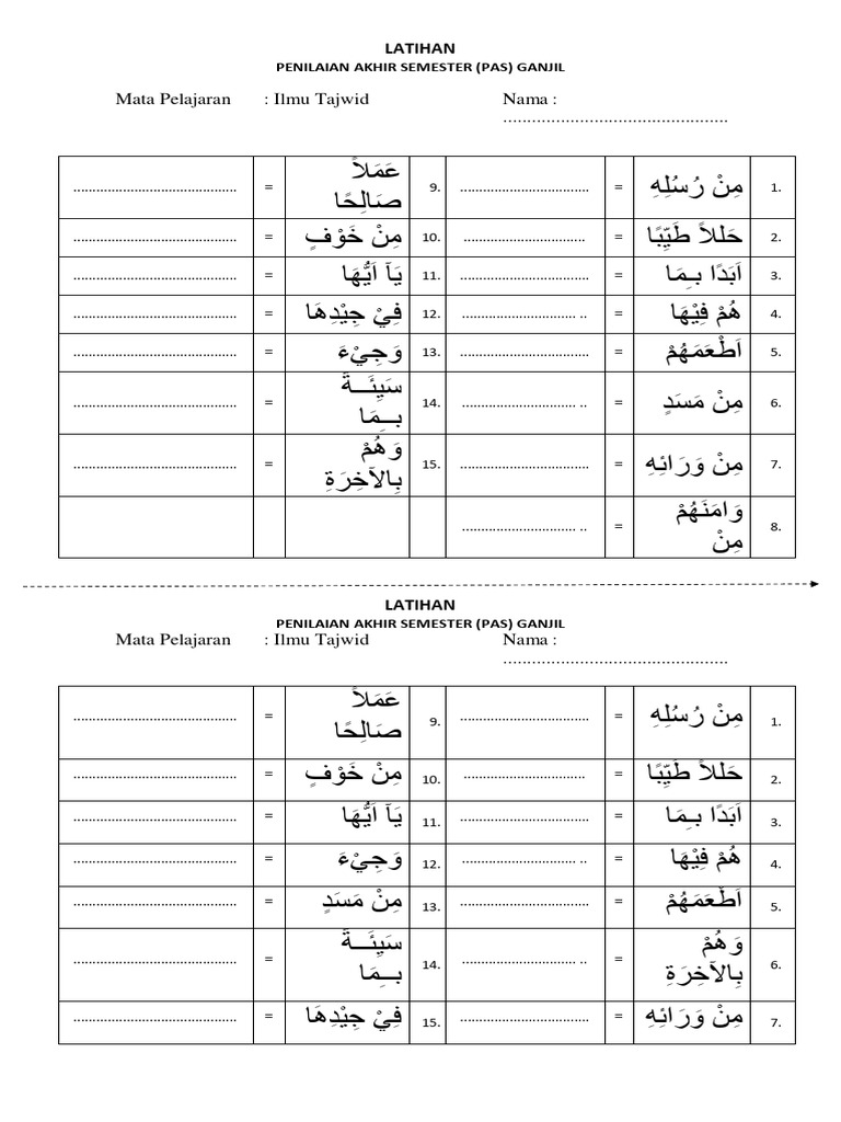 Soal LATIHAN Tajwid Kls 3 MTI | PDF
