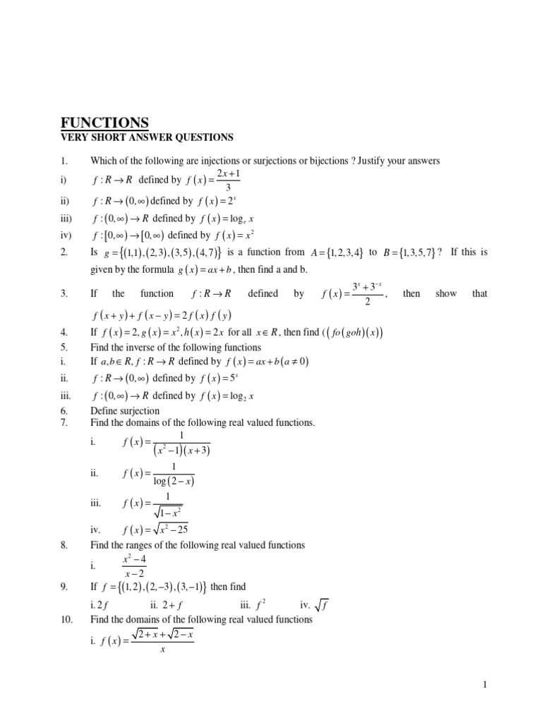 MATHS - 1A Chapter Wise Important Questions For IPE | PDF | Function ...