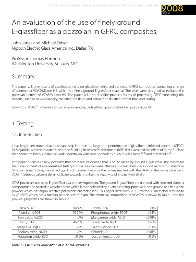 An Evaluation of The Use of Finely Ground E-Glassfiber As A Pozzolan in ...