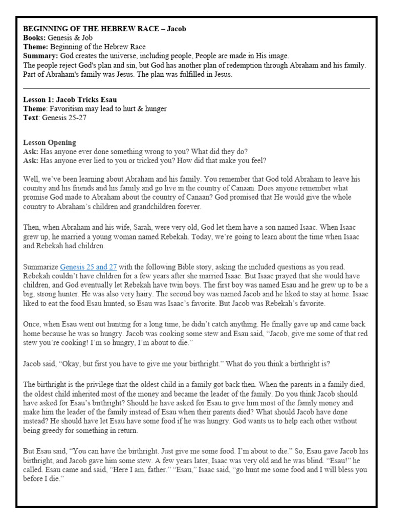 Lesson 1 Jacob Tricks Esau | PDF | Rebecca | Jacob