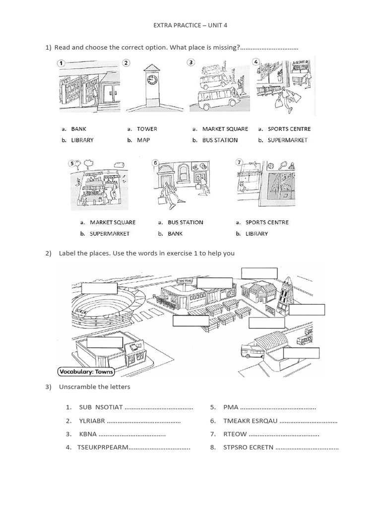 Extra Practice - Unit 4 (Around The Town) | PDF