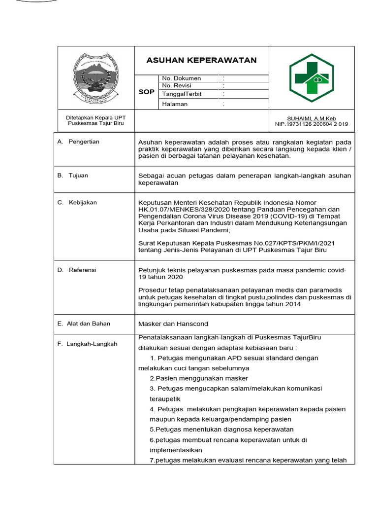 Sop Asuhan Keperawatan | PDF | Pengembangan Diri | Kesehatan Holistik