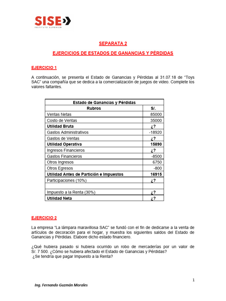 Separata 2 Estados de Ganancias y Pérdidas AIEEFF | PDF | Estado de resultados | Business