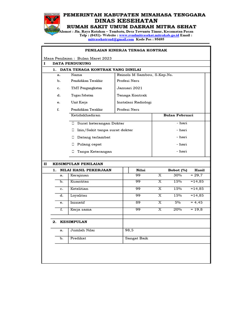 Lembar Penilaian Kinerja THL Maret 2023 | PDF