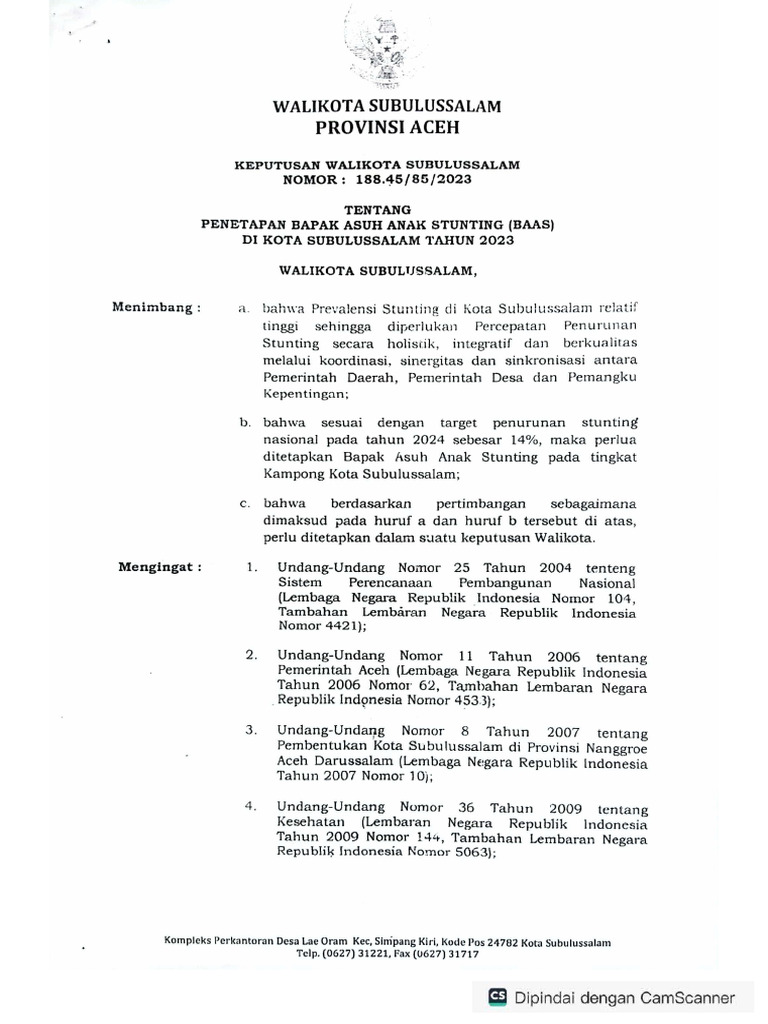 Uploads - 241n - Dokumen - Uu - 2023 - 05 - Kep (2023kepbupsubulussalamkota85) (1) 866 | PDF