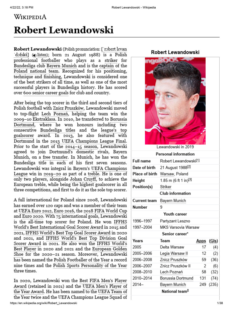 Robert Lewandowski - Wikipedia | PDF | Association Football Clubs ...