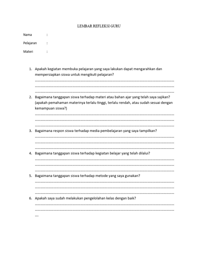 Lembar Refleksi Guru | PDF