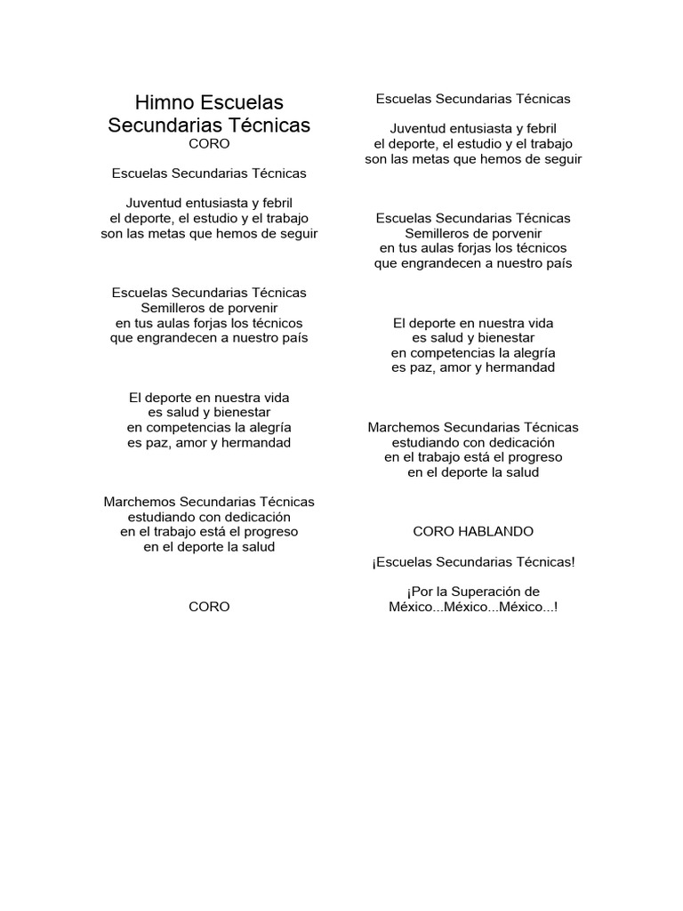 Himno Escuelas Secundarias Técnicas | PDF