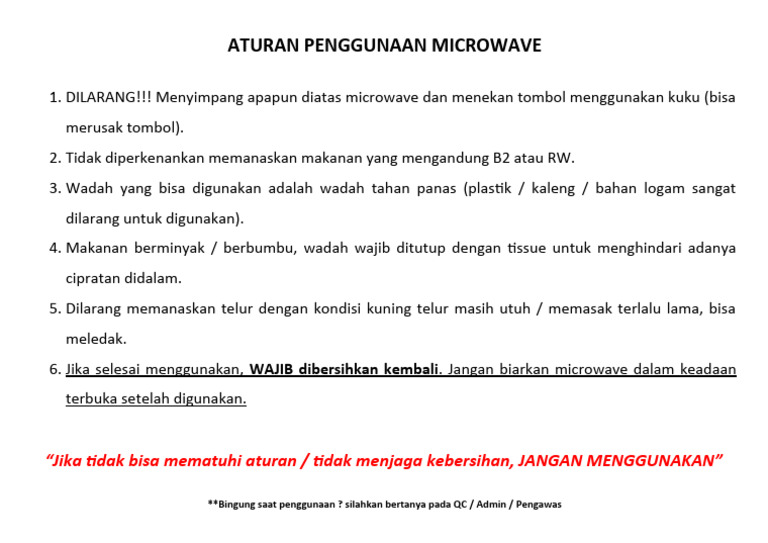 Aturan Penggunaan Microwave | PDF | Sains & Matematika | Teknologi ...