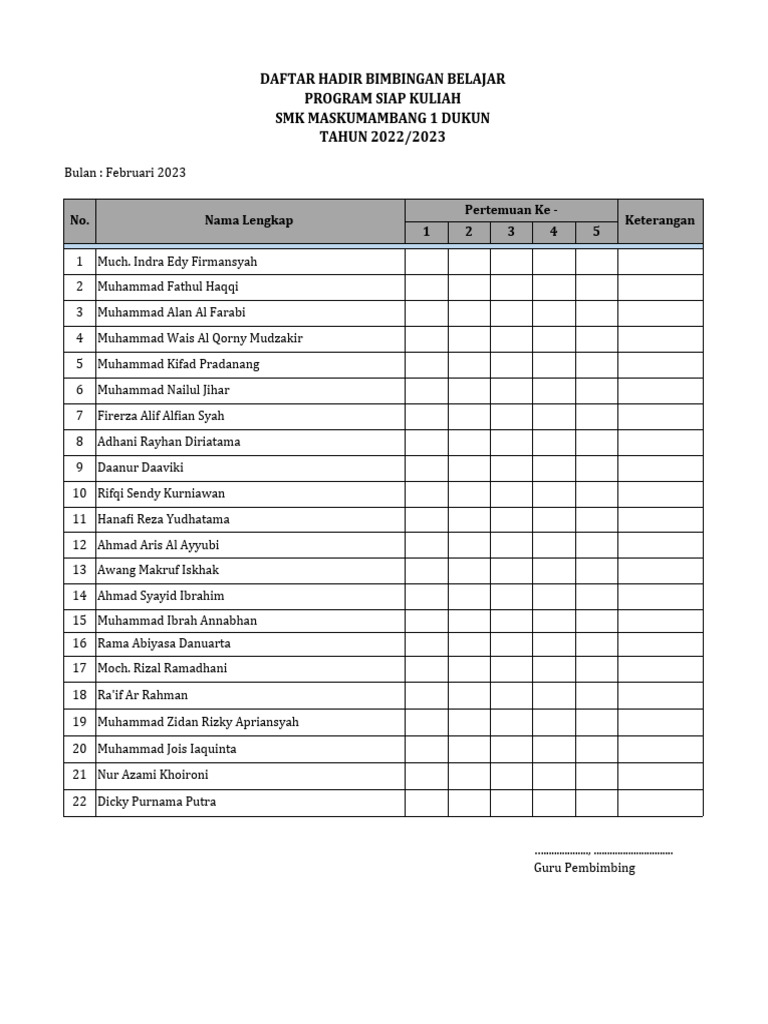 Absen Bimbel | PDF