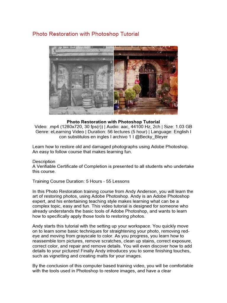 Mastering Photo Restoration in Photoshop | PDF | Career & Growth ...
