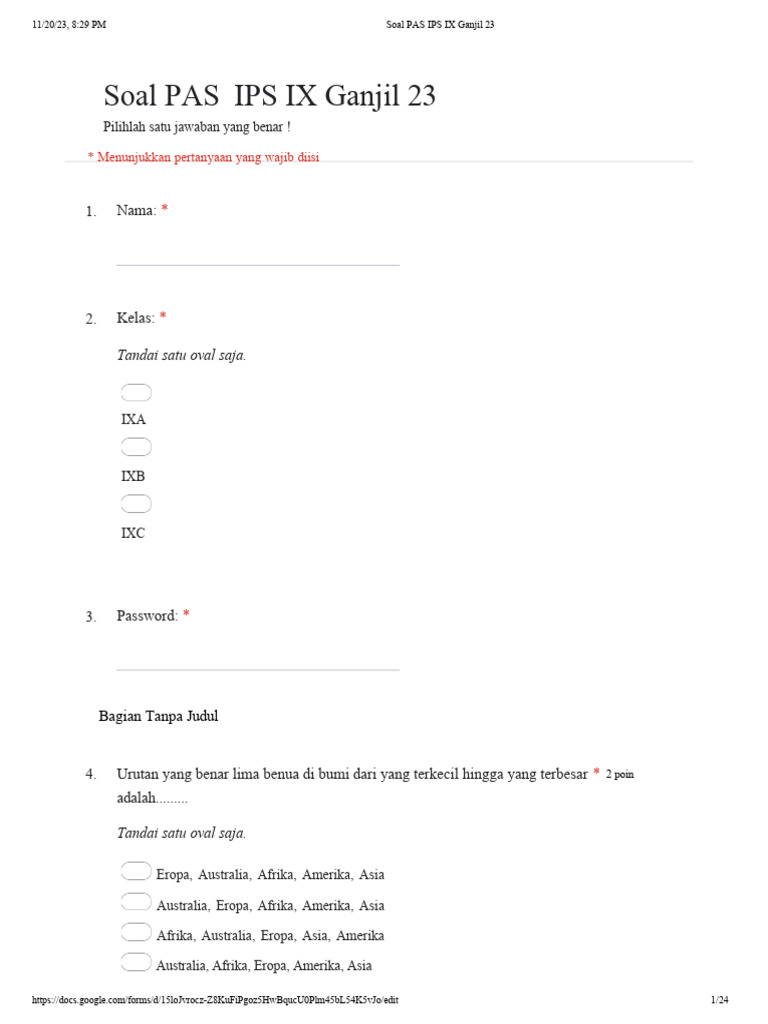 SOAL PAS IPS IX 2023 - Google Formulir | PDF
