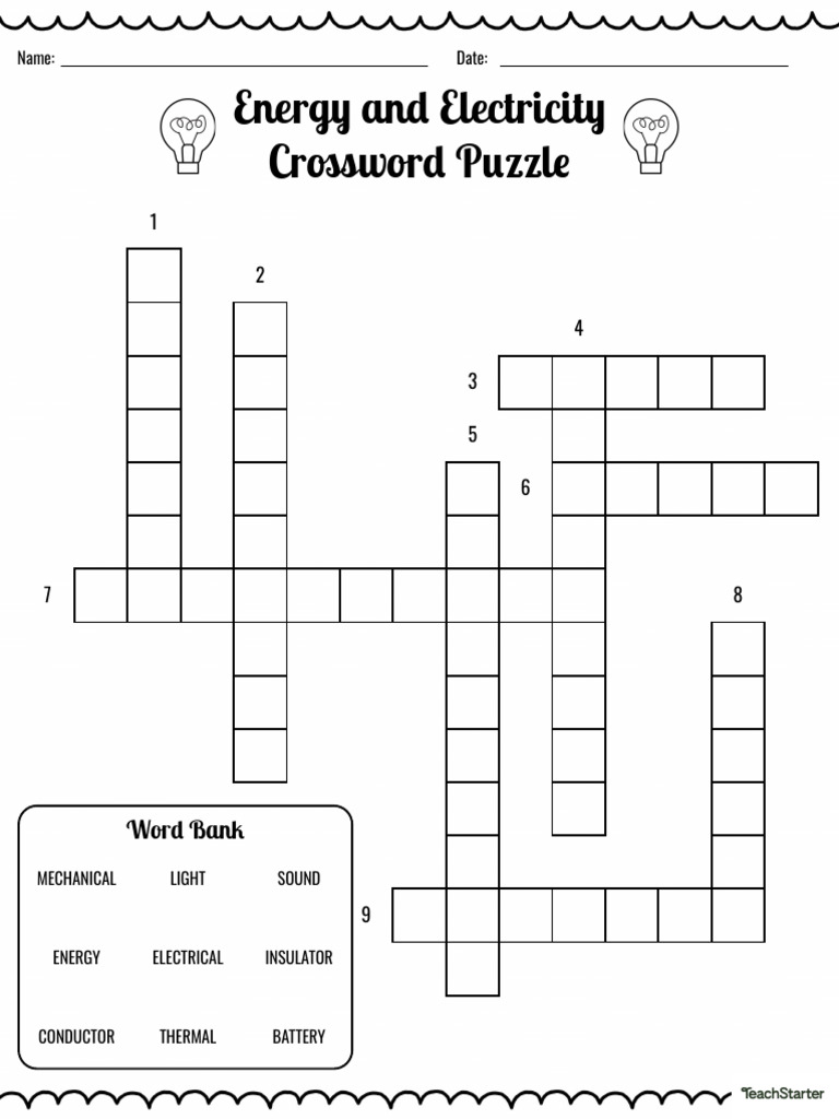 Energy and Electricity Crossword Puzzle | PDF | Electricity ...