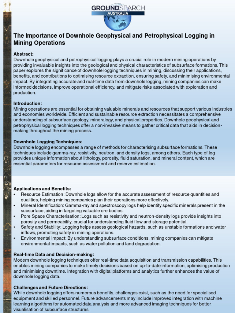 The Importance of Downhole Geophysical and Petrophysical Logging in Mining Operations | PDF | Mining