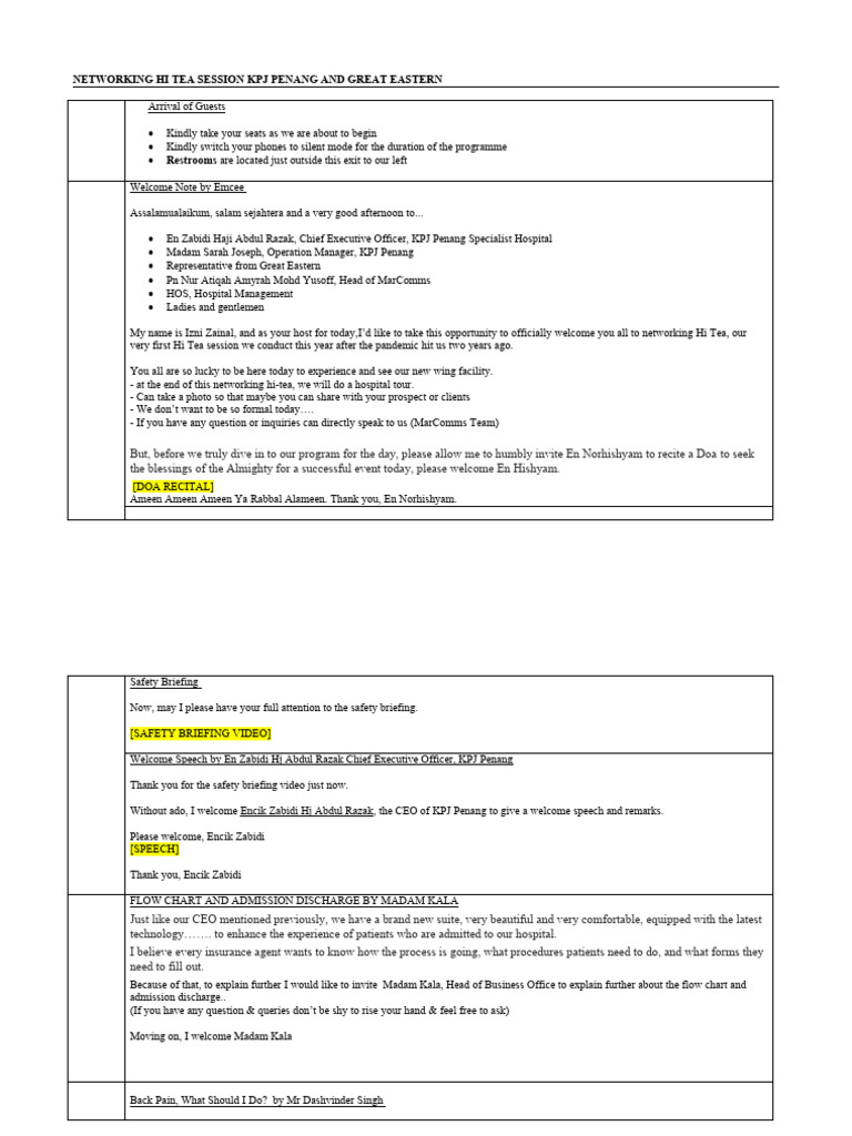 Emcee Script - Networking Hi Tea KPJ X GE | PDF | Self-Improvement ...