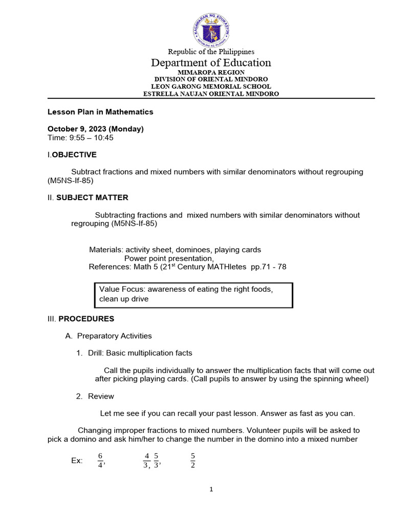 DLP For Cot q1 Math5 | PDF | Multiplication | Numbers