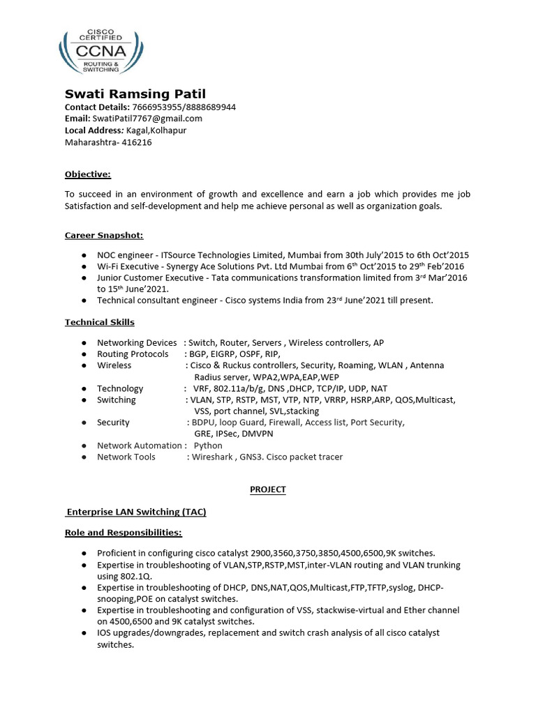 Resume Swati Patil 7 Years Expe | PDF | Computer Network | Wi Fi