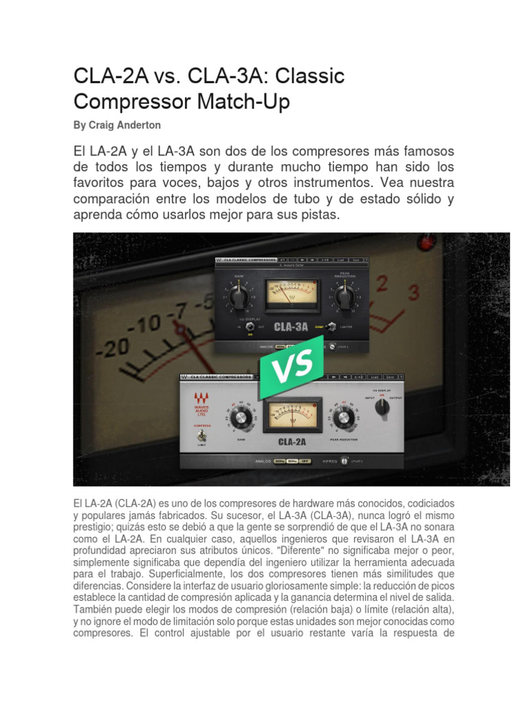 Comparativa CLA-2A vs CLA-3A: Compresores Clásicos | PDF | Guitarras ...