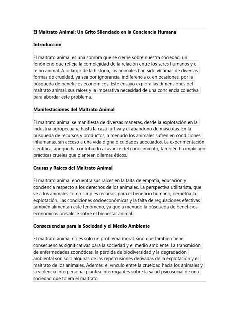 Ensayo El Maltrato Animal | PDF | Abuso infantil | Sociedad