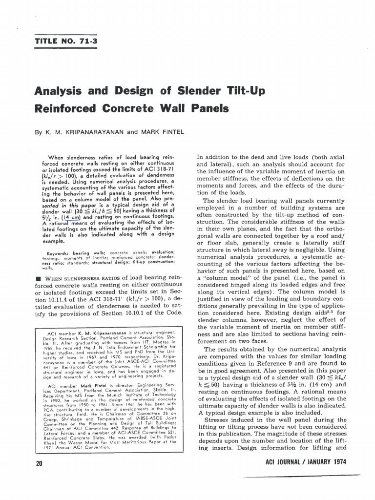 Analysis and Design of Slender Tilt-Up Reinforced Concrete Wall Panels - ACI Journal | PDF