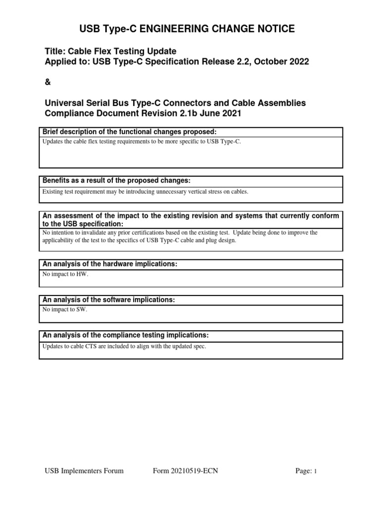 USB Type-C R2.2 ECN - Cable Flex Testing Update | PDF | Usb | Computing