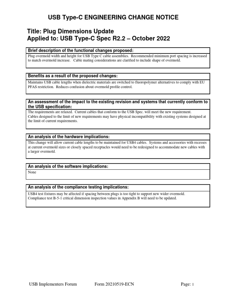 USB Type-C Plug Dimensions Update | PDF | Usb | Electrical Connector