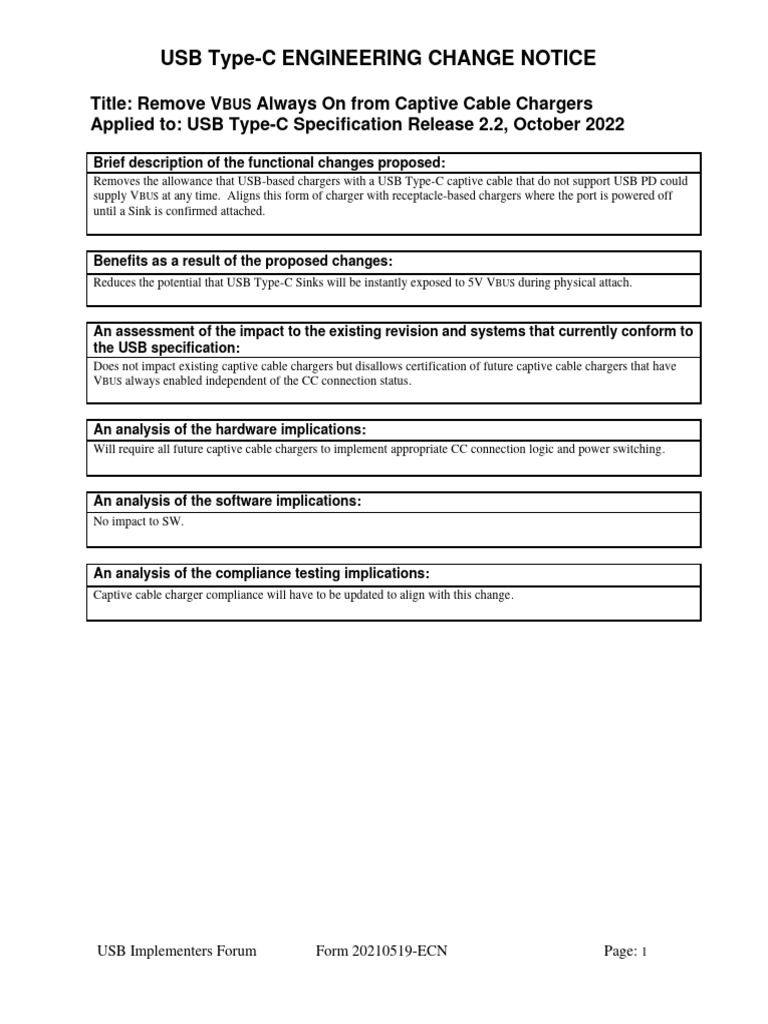 USB Type-C R2.2 ECN - Remove Vbus Always On From Captive Cable Chargers ...