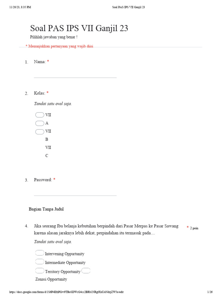 SOAL PAS IPS VII 2023 - Google Formulir | PDF
