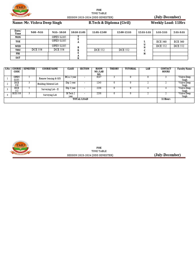 VDS Time Table Updated | PDF