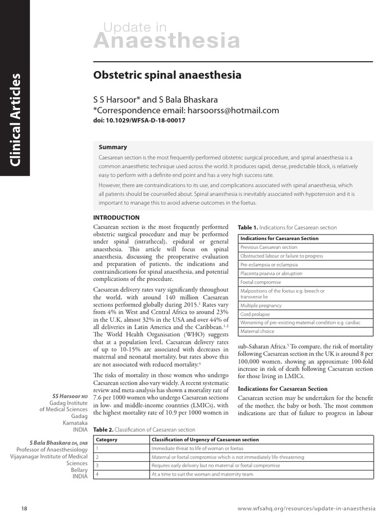 Obstetric Spinal Anaesthesia | PDF | Caesarean Section | Anesthesia