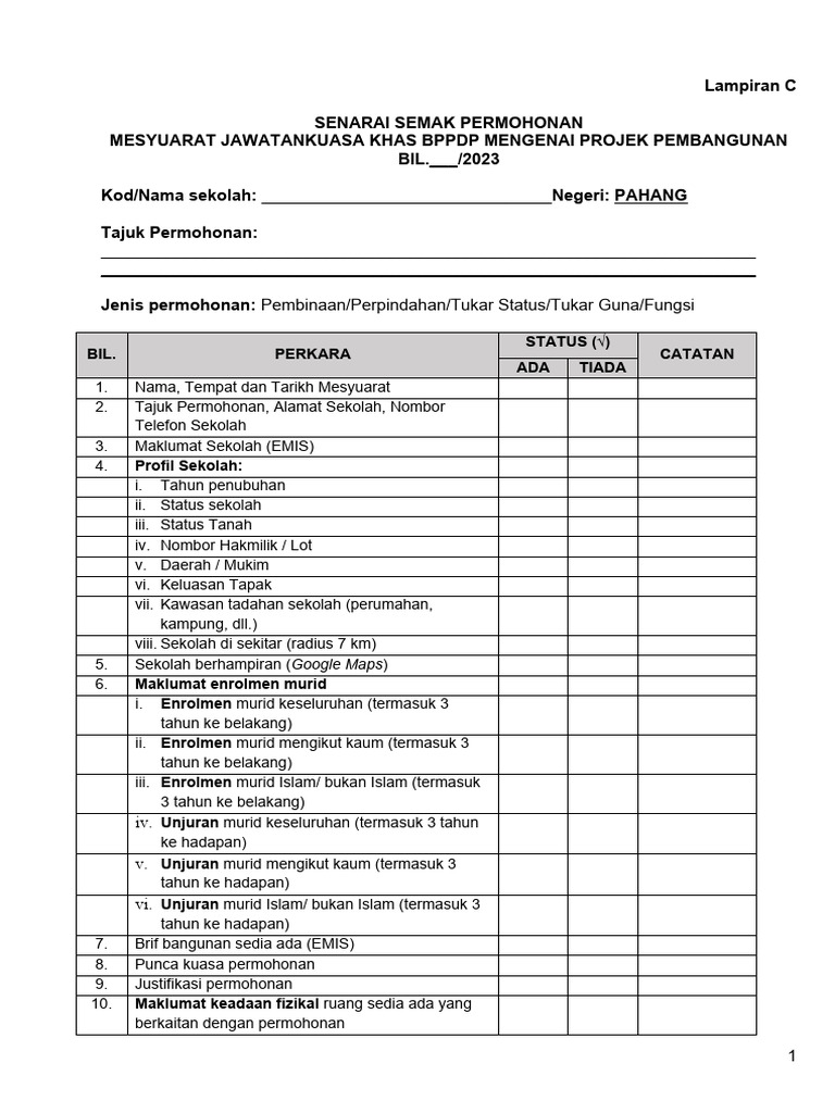 Lampiran C - SENARAI SEMAK PERMOHONAN MJKKHAS | PDF