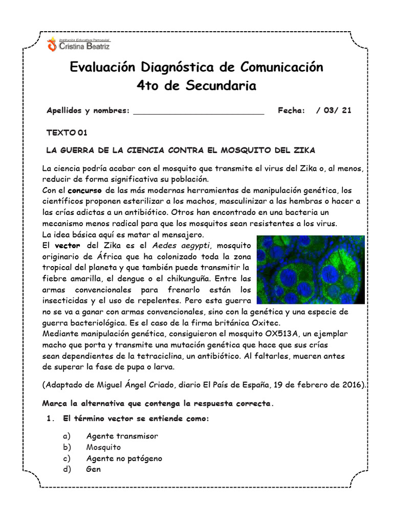 Eval. Diagn. 4to Sec. | PDF | Fiebre del zika | Especialidades Medicas