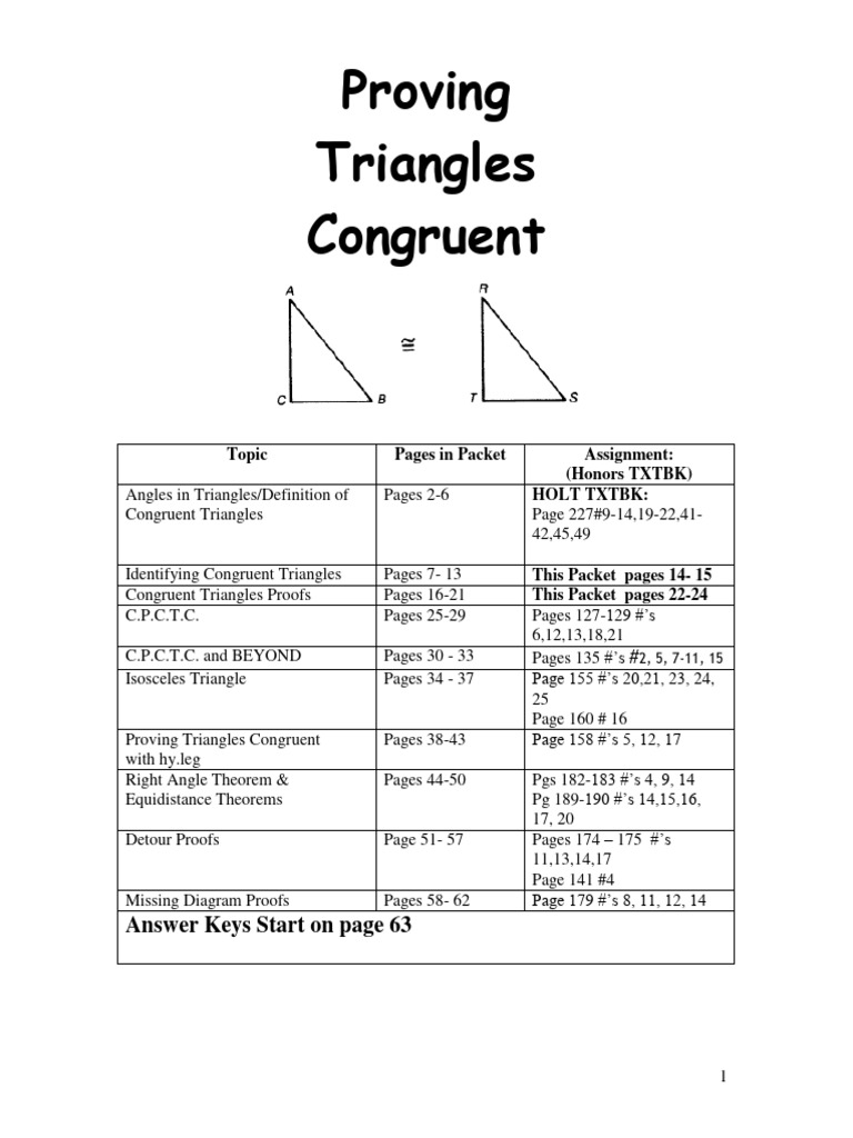 Congruent Triangles Packet 2013 With Correct Answers1 | PDF | Triangle ...