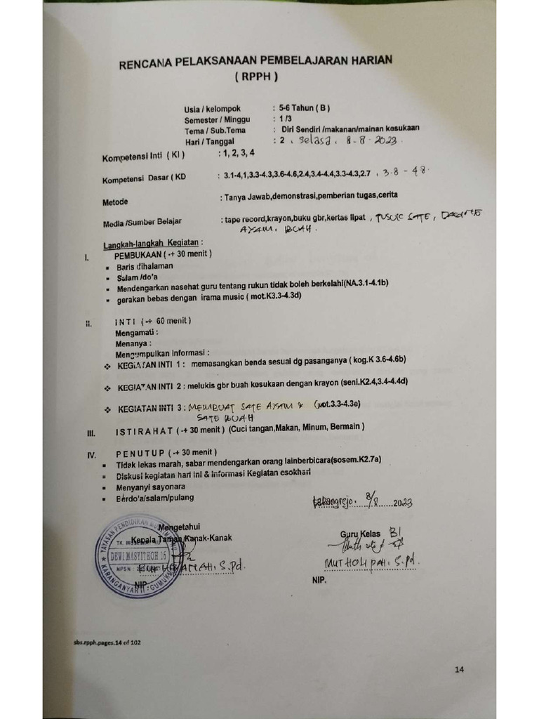 RPPH Membuat Sate Ayam Dan Sate Buah | PDF