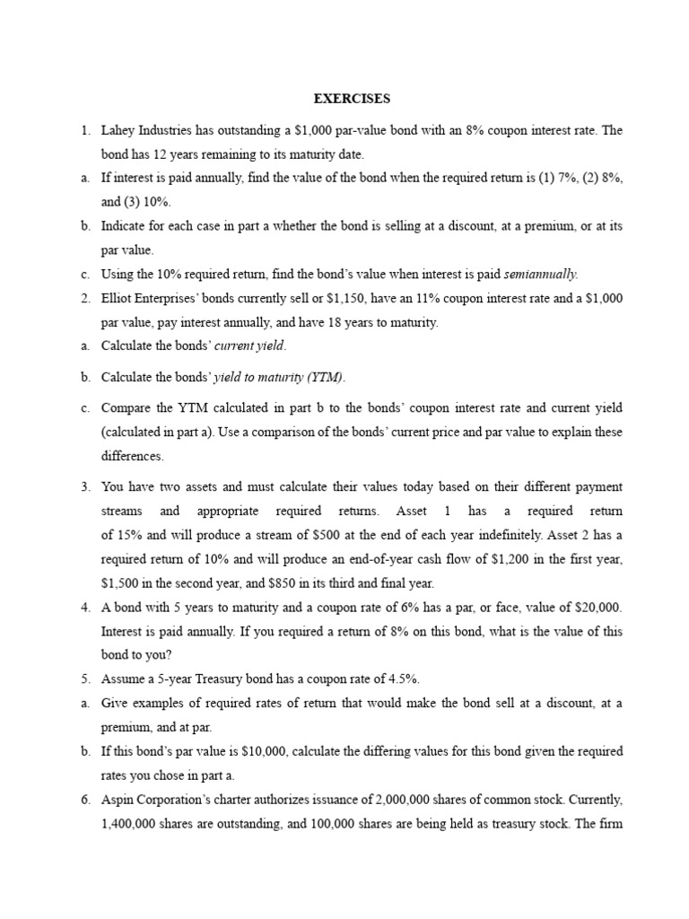 Exercises Valuation | Download Free PDF | Bonds (Finance) | Stocks