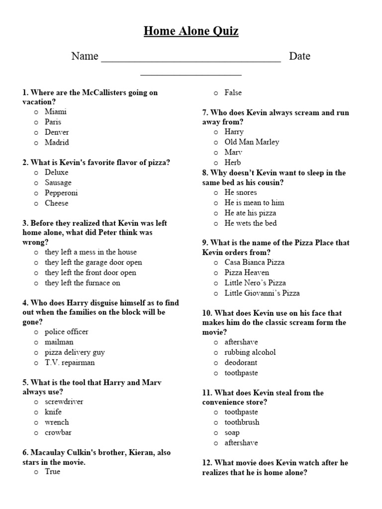 Home Alone Quiz | PDF