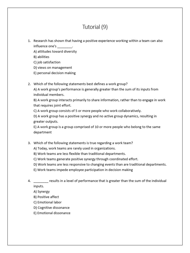 OB Tutorial 9 Without Answers | PDF | Leadership | Organizational Behavior OB Tutorial 9 Without Answers | PDF | Leadership | Organizational Behavior