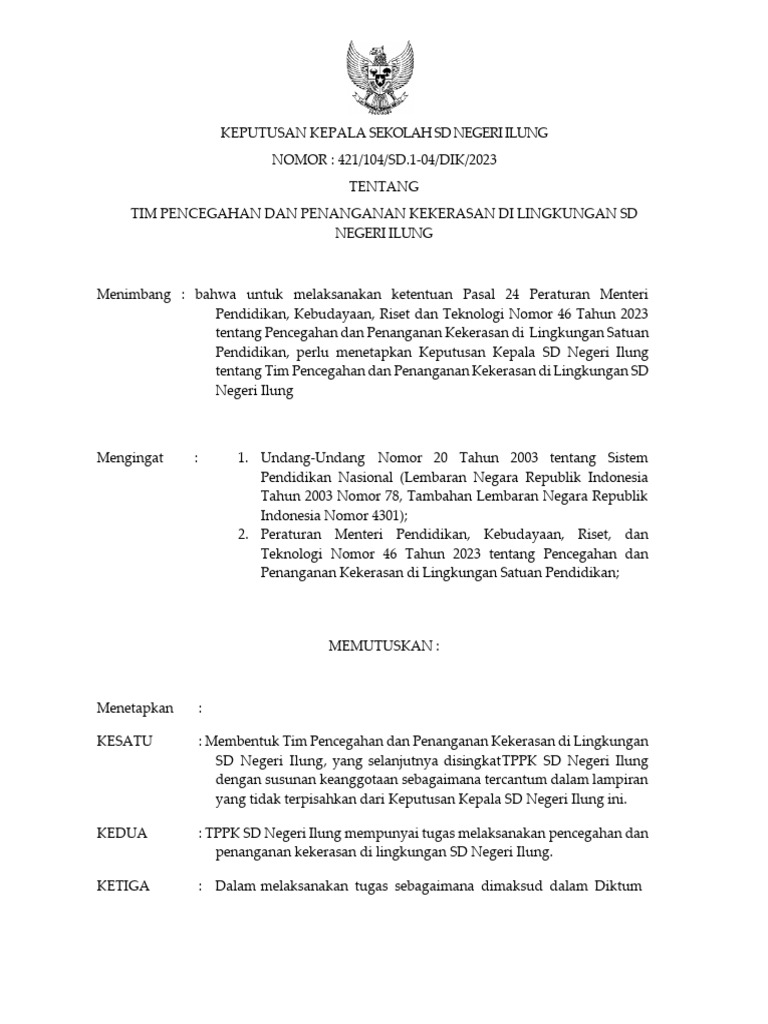 SK Tim Pencegahan Dan Penanganan Kekerasan N | PDF