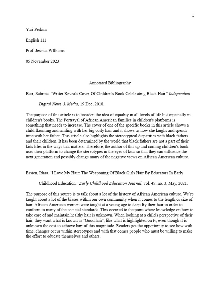Annotated Bibliography Final | PDF | Afro