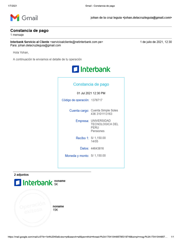Constancia de Pago Interbank 01/07/2021 | PDF