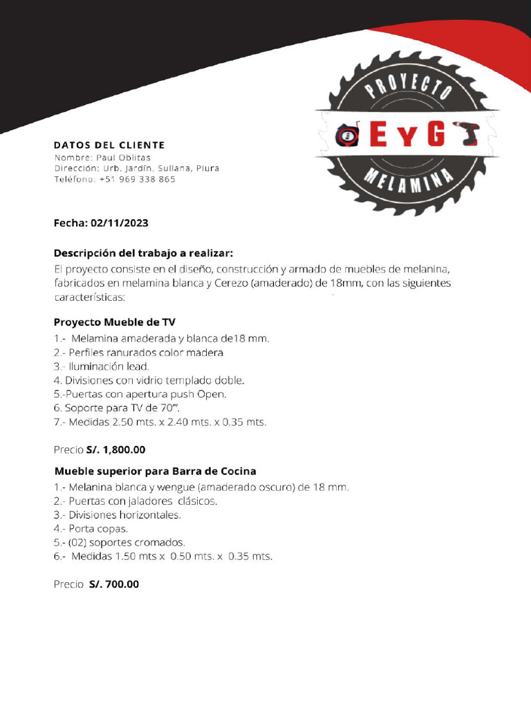 Cotización Paul O | Pdf